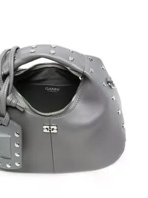GANNI Stud-embellished Leather Shoulder Bag - Grey