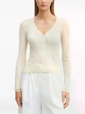 Sisley Ribbed-knit V-neck Cardigan - White