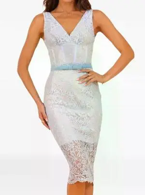 DIVEDIVINE Megan Belted Lace-work Midi Dress