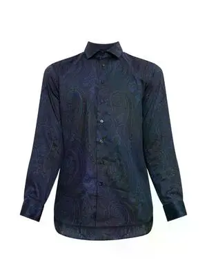 Etro Cotton Satin Shirt With Arnica Motif - Blue