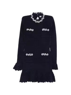 SELF-PORTRAIT Embellished Crochet-knit Mini Dress