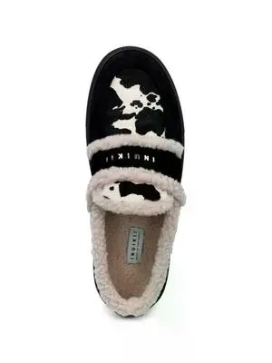Inuikii Shearling-trim Cow-print Loafers - Black