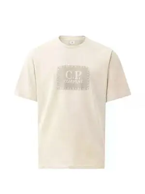 C.P. COMPANY 30/1 Jersey Short Sleeve Logo Label T-shirt - Neutrals