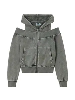 Izzue Cold-shoulder Zip-up Hoodie - Grey