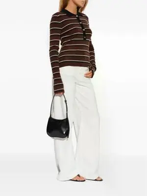 GANNI Striped Merino Wool Polo Shirt - Brown