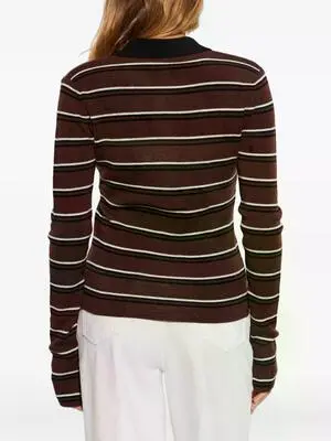GANNI Striped Merino Wool Polo Shirt - Brown