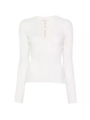Soft Goat Ribbed-knit Henley Top