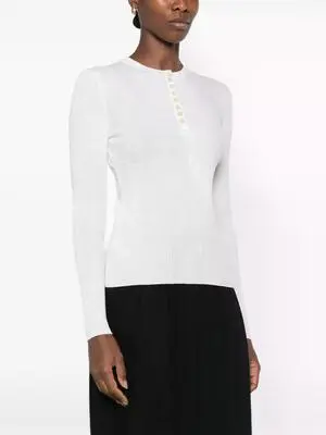 Soft Goat Ribbed-knit Henley Top