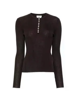 Soft Goat Ribbed-knit Henley Sweater - Brown