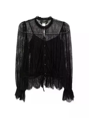 TWINSET Lace-overlay Ruffled-trim Blouse - Black