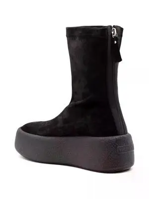VIC MATIE Creppy Platform Ankle Boots - Black