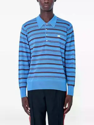 WALES BONNER Striped Long-sleeve Polo Shirt