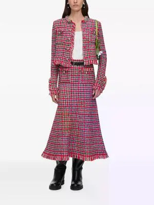 SELF-PORTRAIT Check Frayed Knit Midi Skirt
