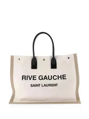 Saint Laurent Rive Gauche Shopper Canvas Tote Bag - Black