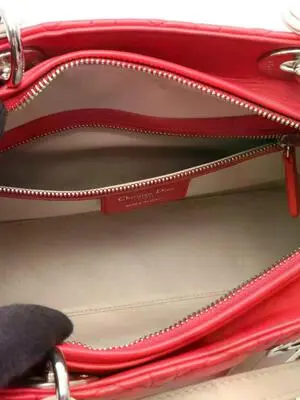 Dior Bicolor Lambskin Cannage Lady Satchel - Red