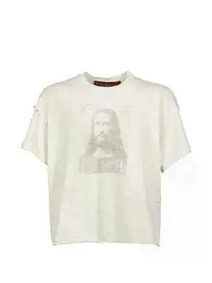 CRAZY CLOWN L.A. Graphic-print Distressed T-shirt - Neutrals