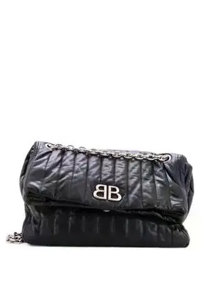 Balenciaga Monaco Chain Flap Quilted Leather Medium Shoulder Bag - Black