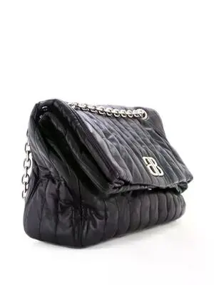 Balenciaga Monaco Chain Flap Quilted Leather Medium Shoulder Bag - Black