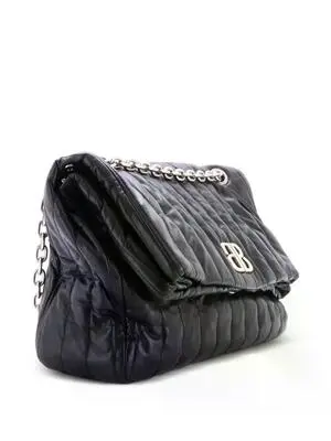 Balenciaga Monaco Chain Flap Quilted Leather Shoulder Bag - Black