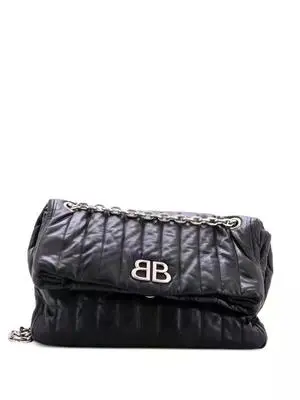 Balenciaga Monaco Chain Flap Quilted Leather Shoulder Bag - Black