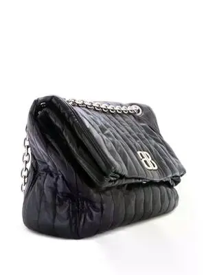 Balenciaga Monaco Chain Flap Quilted Leather Shoulder Bag - Black