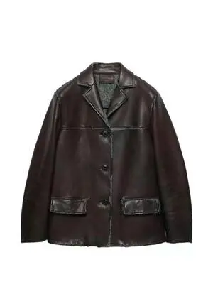 PRADA Prada Bonded Nappa-Leather And Chevron Shetland Wool Jacket