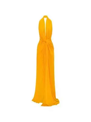 Alex Perry Halterneck Twist-detail Maxi Dress - Orange