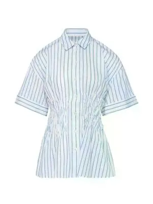 ENFOLD Striped Shirred Shirt - White