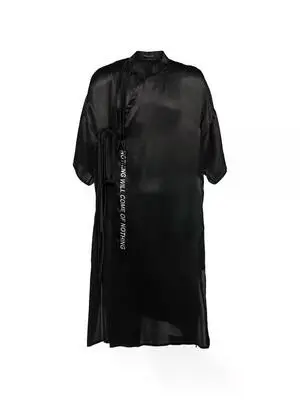 Yohji Yamamoto Fringe-detail Slogan-print Shirt - Black