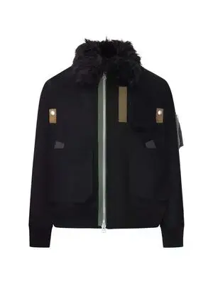 Sacai Melton Faux-fur Collar Wool Jacket