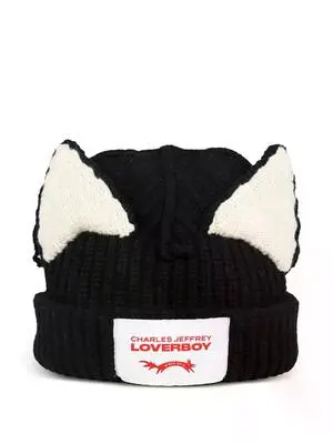 CHARLES JEFFREY Chunky-knit Ears Beanie Hat - Black