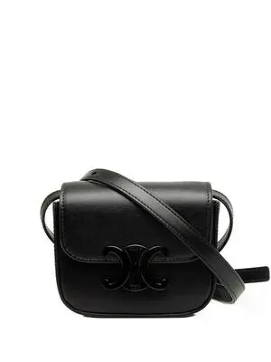 Celine Shiny Calfskin Triomphe Crossbody Bag - Black