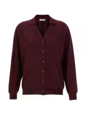 Miu Miu Logo-intarsia Wool Cardigan - Red