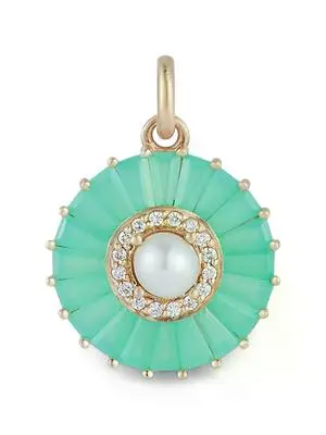 STORROW JEWELRY Emily Pearl And Chrysoprase Diamond Charm - Gold