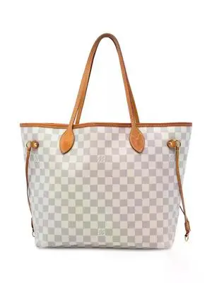 LOUIS VUITTON Damier Azur Neverfull Mm Tote Bag - White