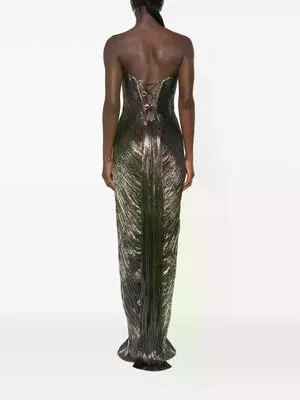 MARIA LUCIA HOHAN Metallic-effect Pleated Maxi Dress
