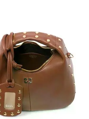 GANNI Stud-embellished Hobo Tote Bag - Brown