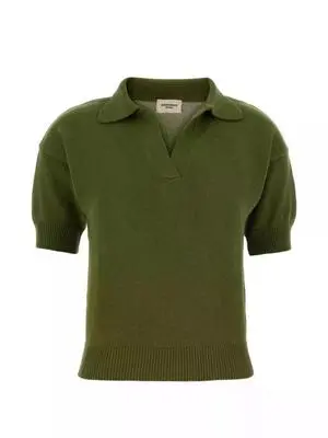Max Mara Ribbed Knit V-neck Polo Top
