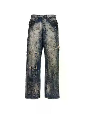 THUG CLUB Distressed Patchwork Jeans - Blue