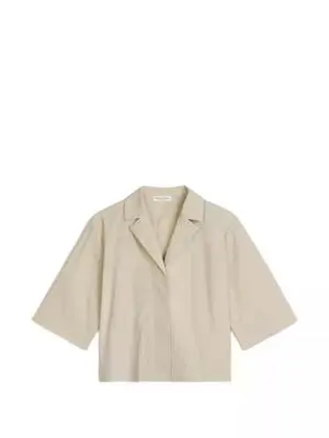 Marc O'polo Notched-lapel Short-sleeve Cropped Blouse - Neutrals