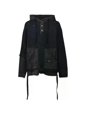 D HYGEN Distressed Denim-panel Hoodie - Black