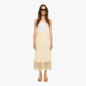 Natalie Martin Anita Fringe Midi Skirt - Cream