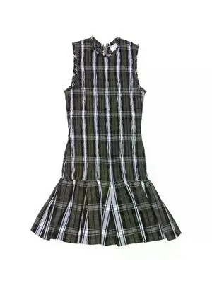 PATOU Shirred Tartan-check Mini Dress