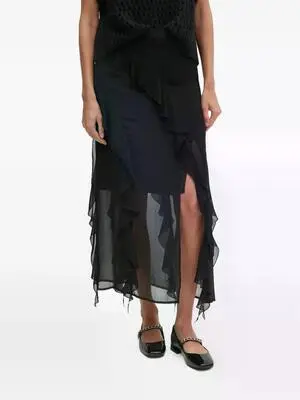 Sisley Ruffled Front-slit Midi Skirt