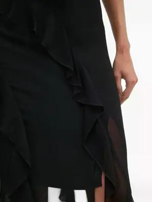 Sisley Ruffled Front-slit Midi Skirt