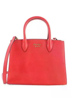 Prada Bibliotheque Saffiano And City Calf Tote Bag - Red
