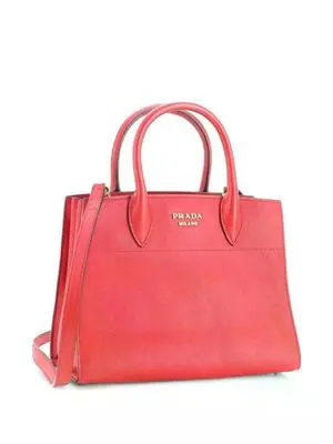 Prada Bibliotheque Saffiano And City Calf Tote Bag - Red