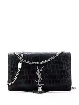 Saint Laurent Classic Monogram Tassel Croc Effect Leather Medium Crossbody Bag