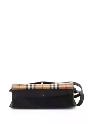 Burberry Macken Leather And Vintage Check Canvas Small Crossbody Bag - Black