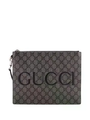 Gucci Monogram Gg Coated Canvas Logo Wristlet Zip Pouch